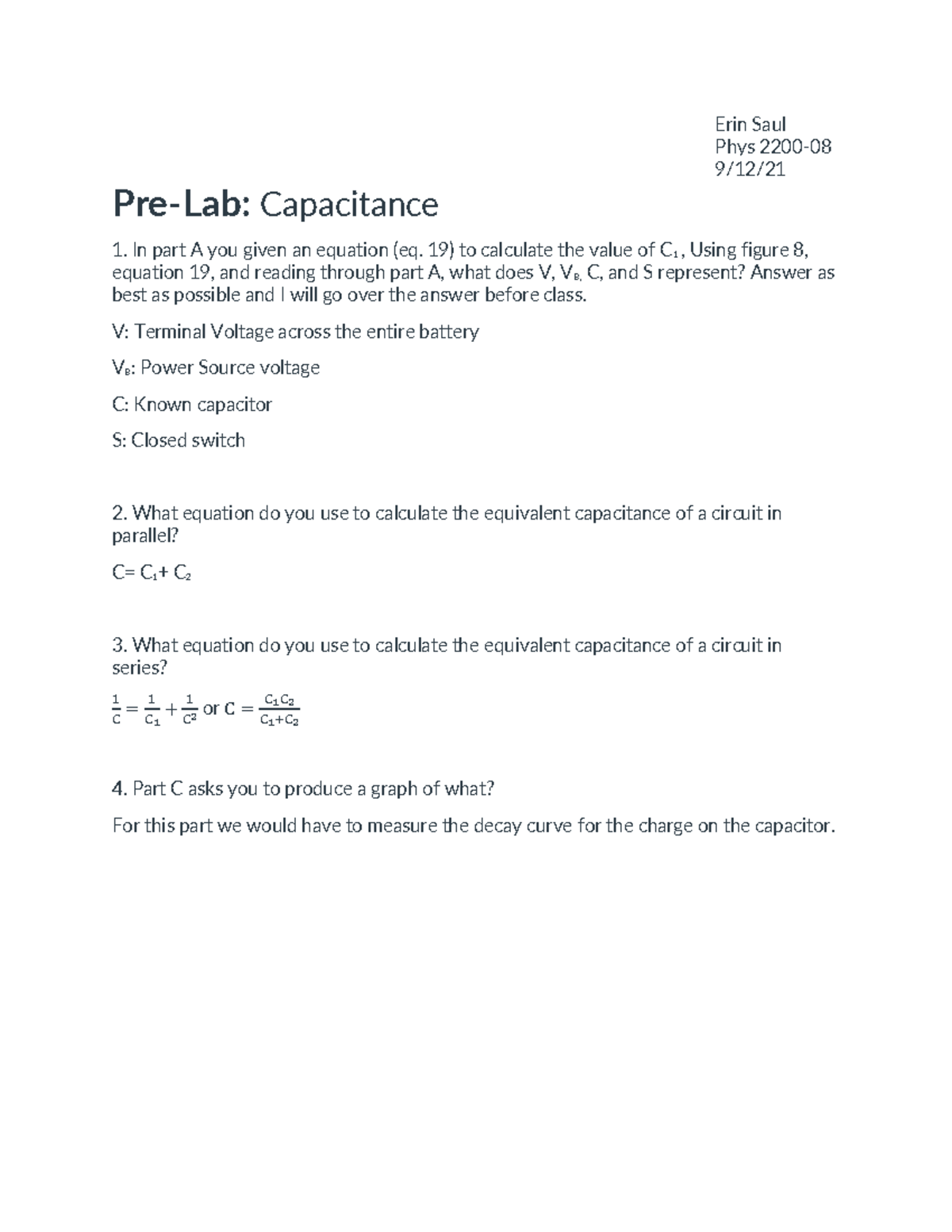 Pre Lab 2 - Pre Lab for Lab 2 - PHYS 2200 - Cal State LA - Studocu