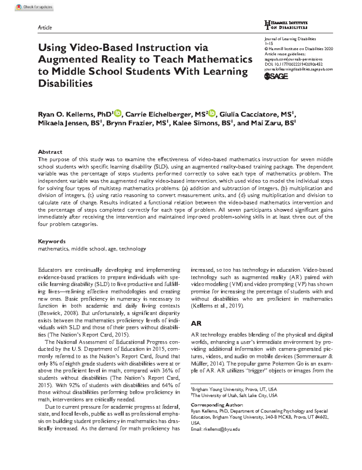 Using Video Based Instruction via Augmen - doi/10.1177/ Journal of ...