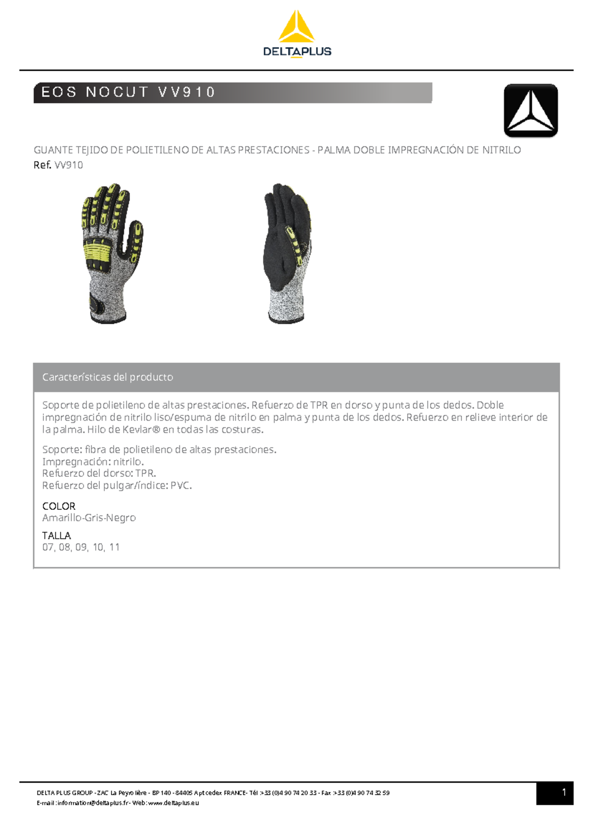 Guante Anti Impacto Modelo EOS Nocut VV910 - DELTA PLUS GROUP - ZAC La ...