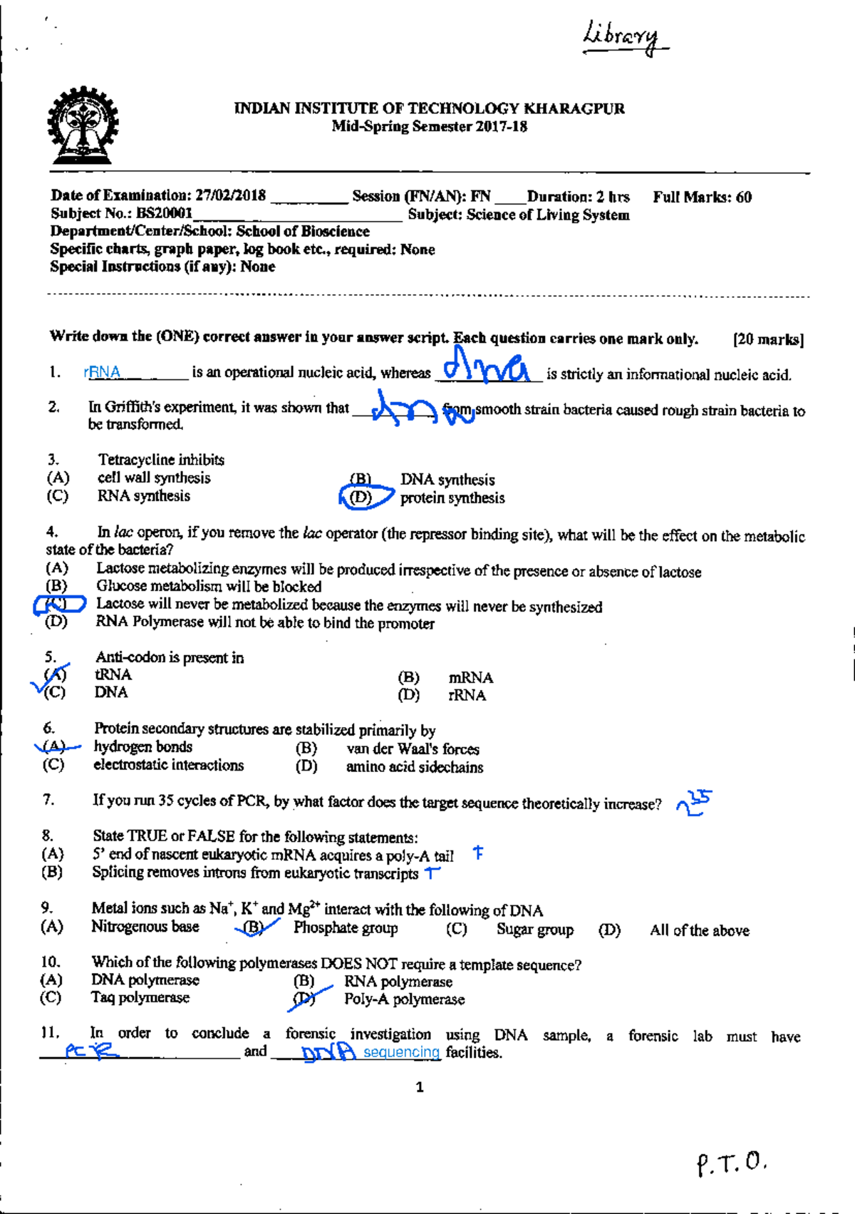 Bio pyq1 - Science Of Living System - Studocu