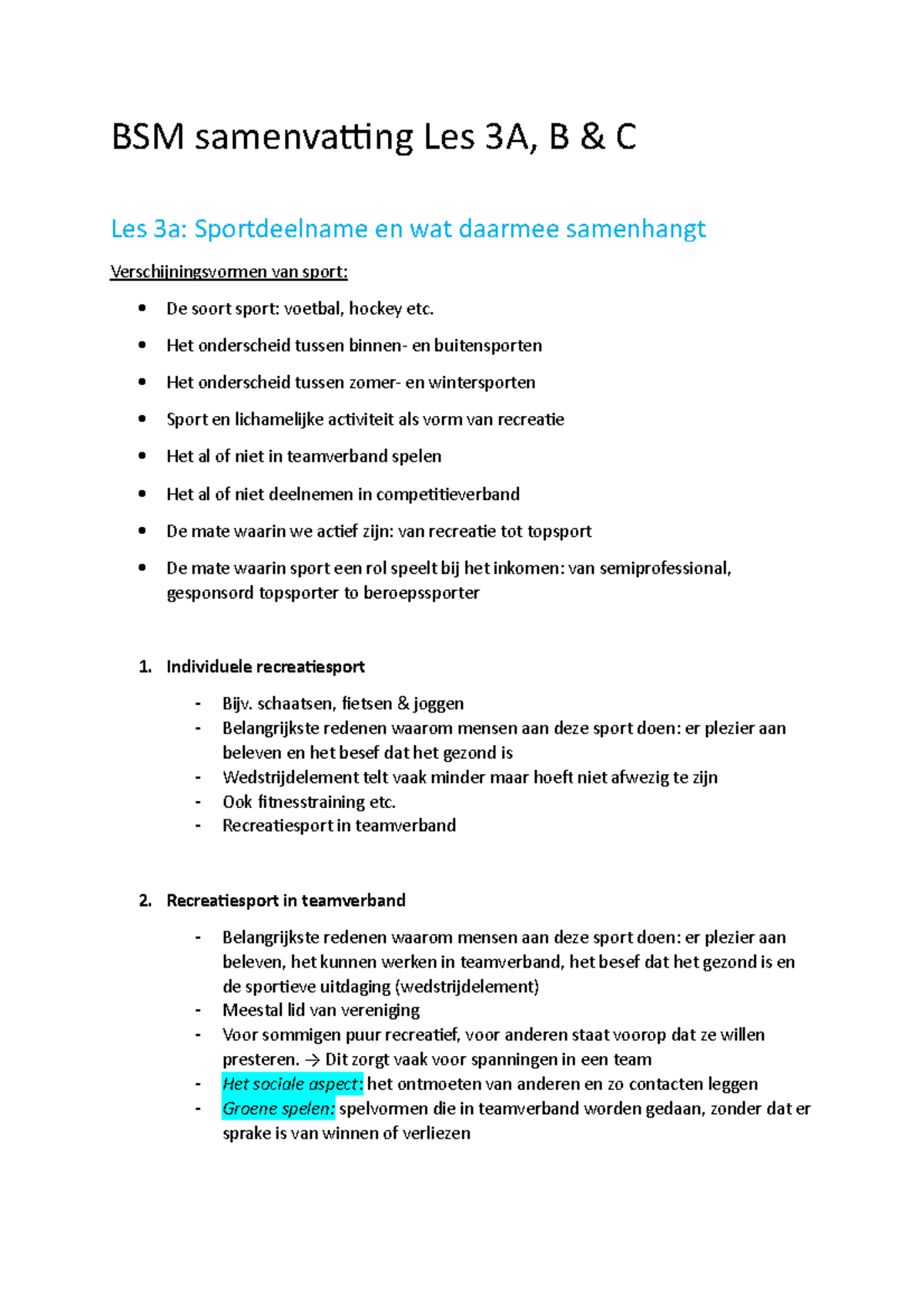 BSM samenvatting les 3A B C - BSM samenvatting Les 3A, B & C Les 3a ...
