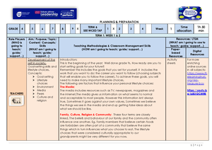 Lesson plan- Life Skills Grade 6 JML300 - Long lesson planning form ...