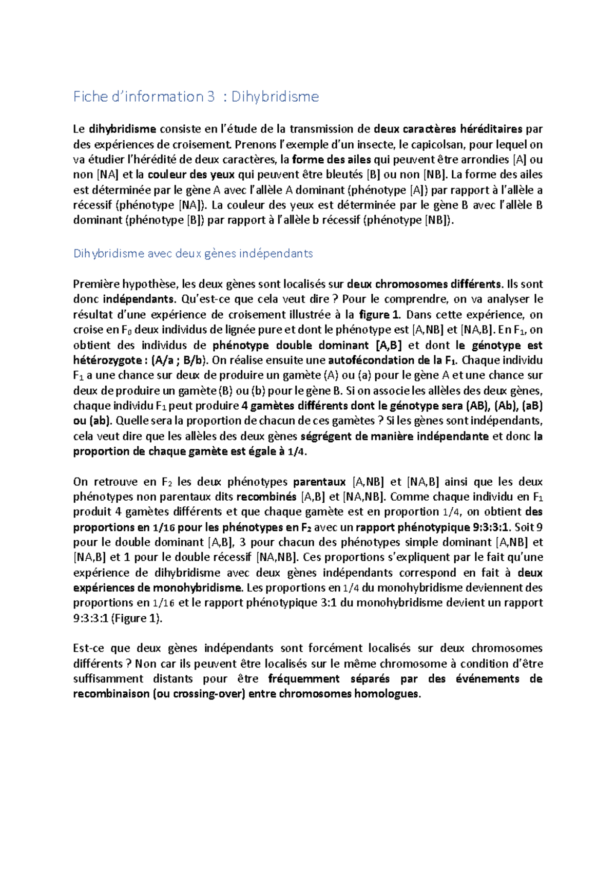 Fiche dinformation 3 - Résumé Génétique formelle - Fiche d’information ...
