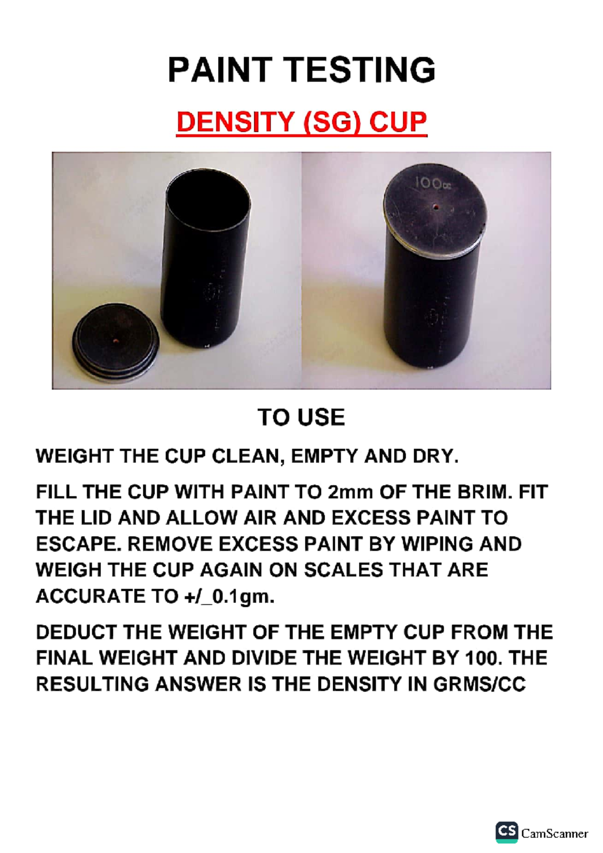 P 4 - PAINT TESTING DENSITY (SG) CUP THE DEW POINT - Studocu