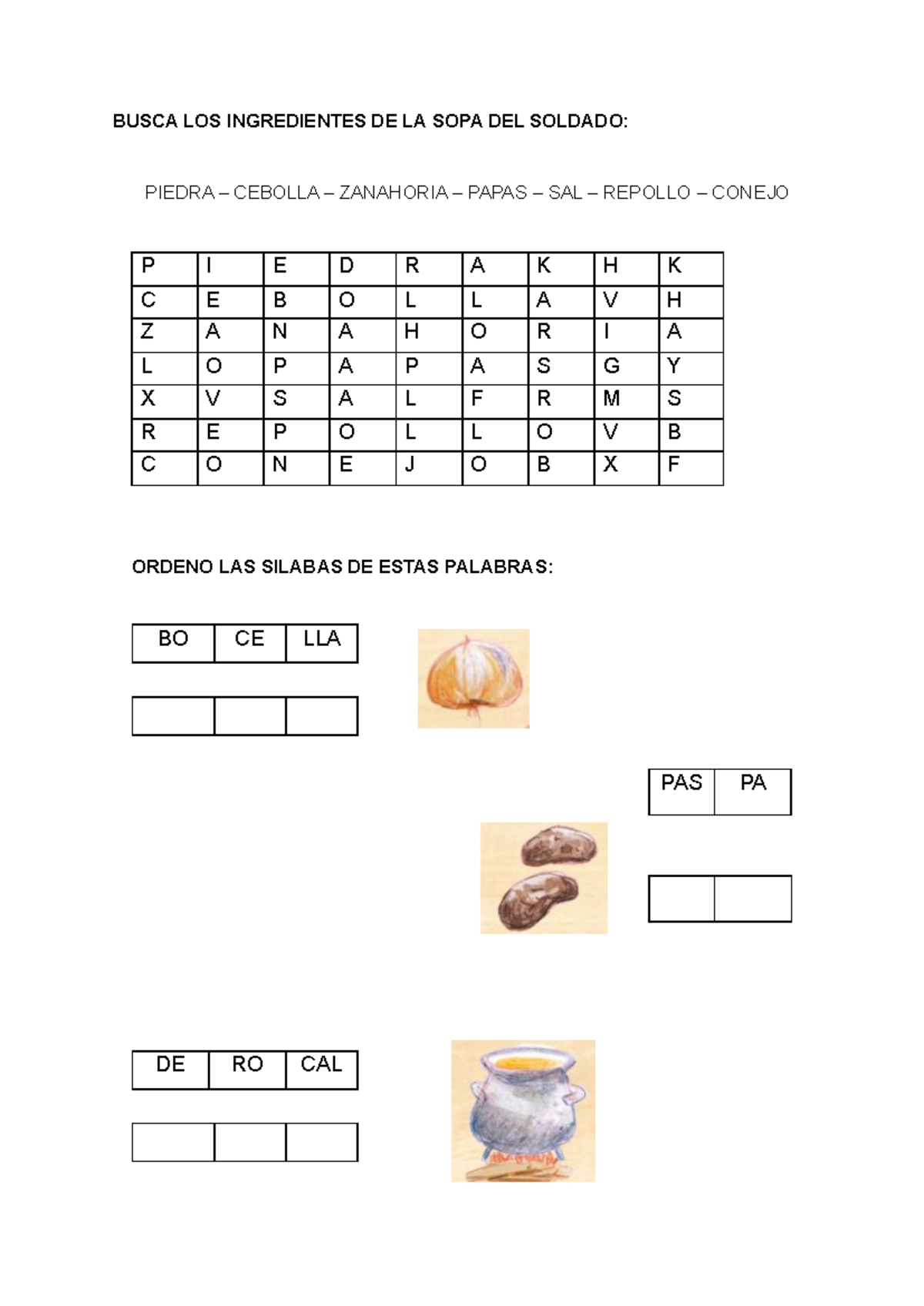 La piedra de hacer sopa adaptada - lenguaje - BUSCA LOS INGREDIENTES DE ...