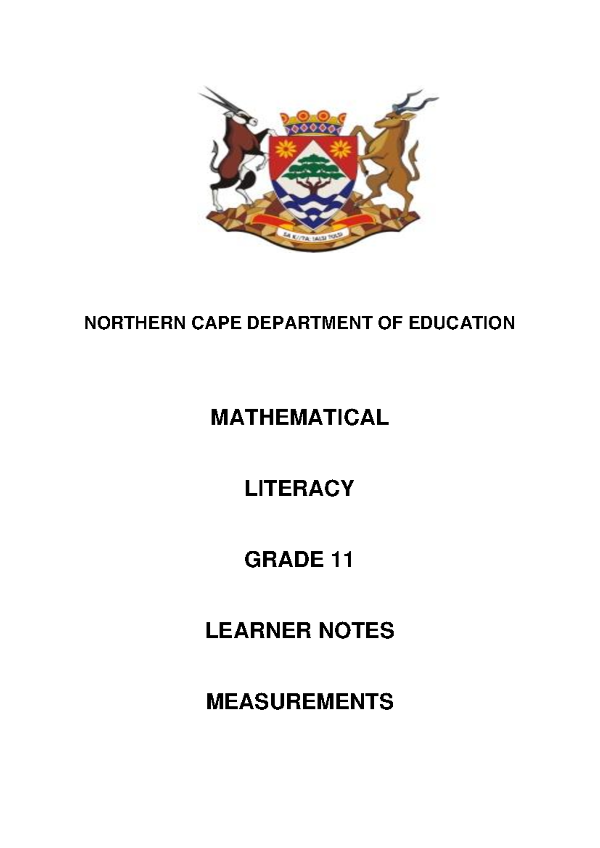Grade 11 Measurements Learner notes - NORTHERN CAPE DEPARTMENT OF ...
