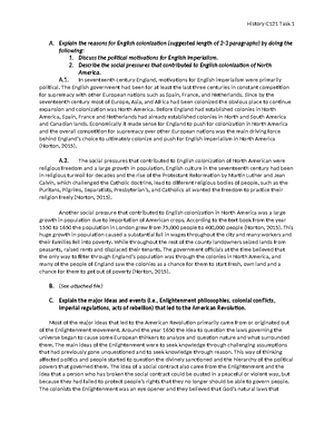 HIST Task 3 - Task 3 C121 - A. Discuss three major changes in race ...