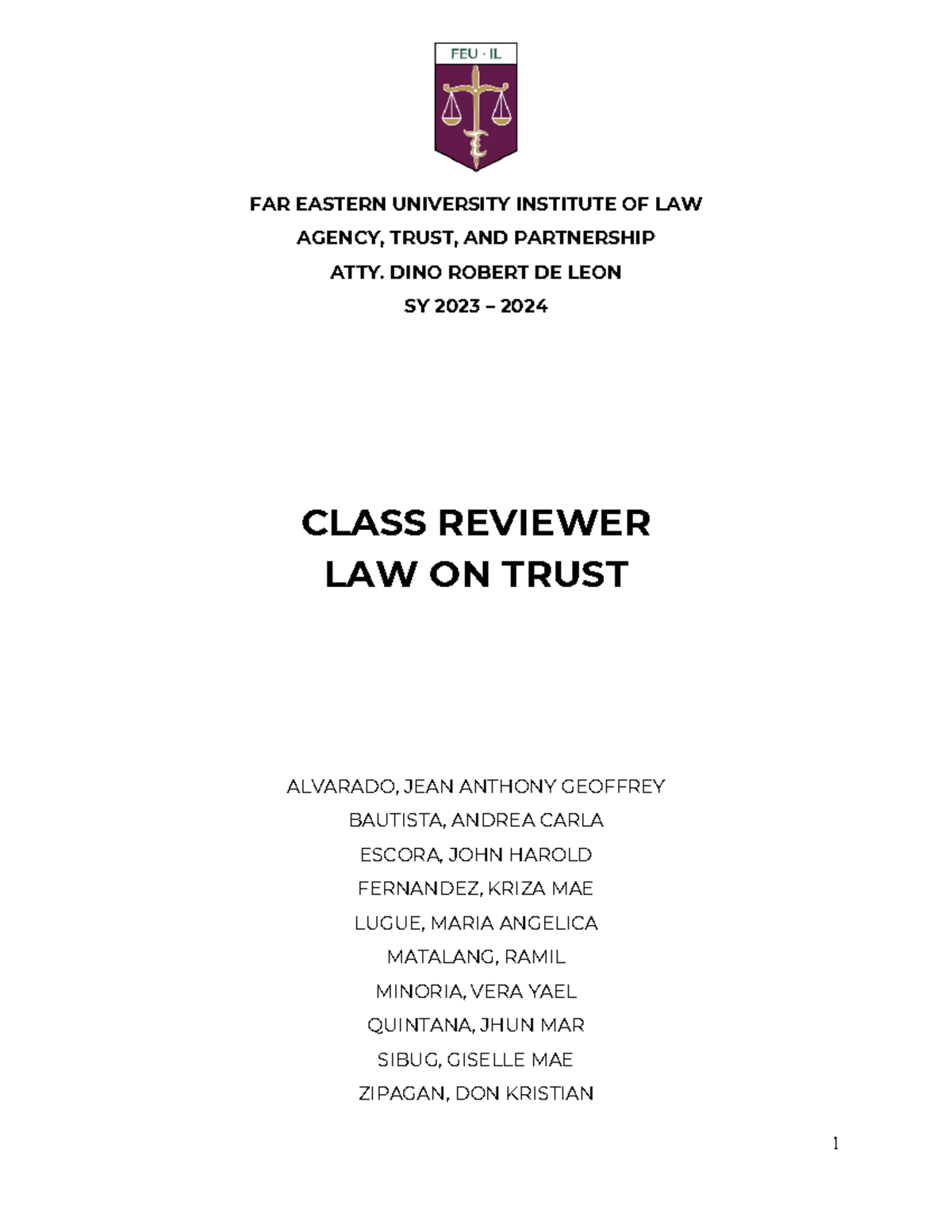 Law on Trusts Q&A - AGENCY, TRUST, AND PARTNERSHIP ATTY. DINO ROBERT DE ...