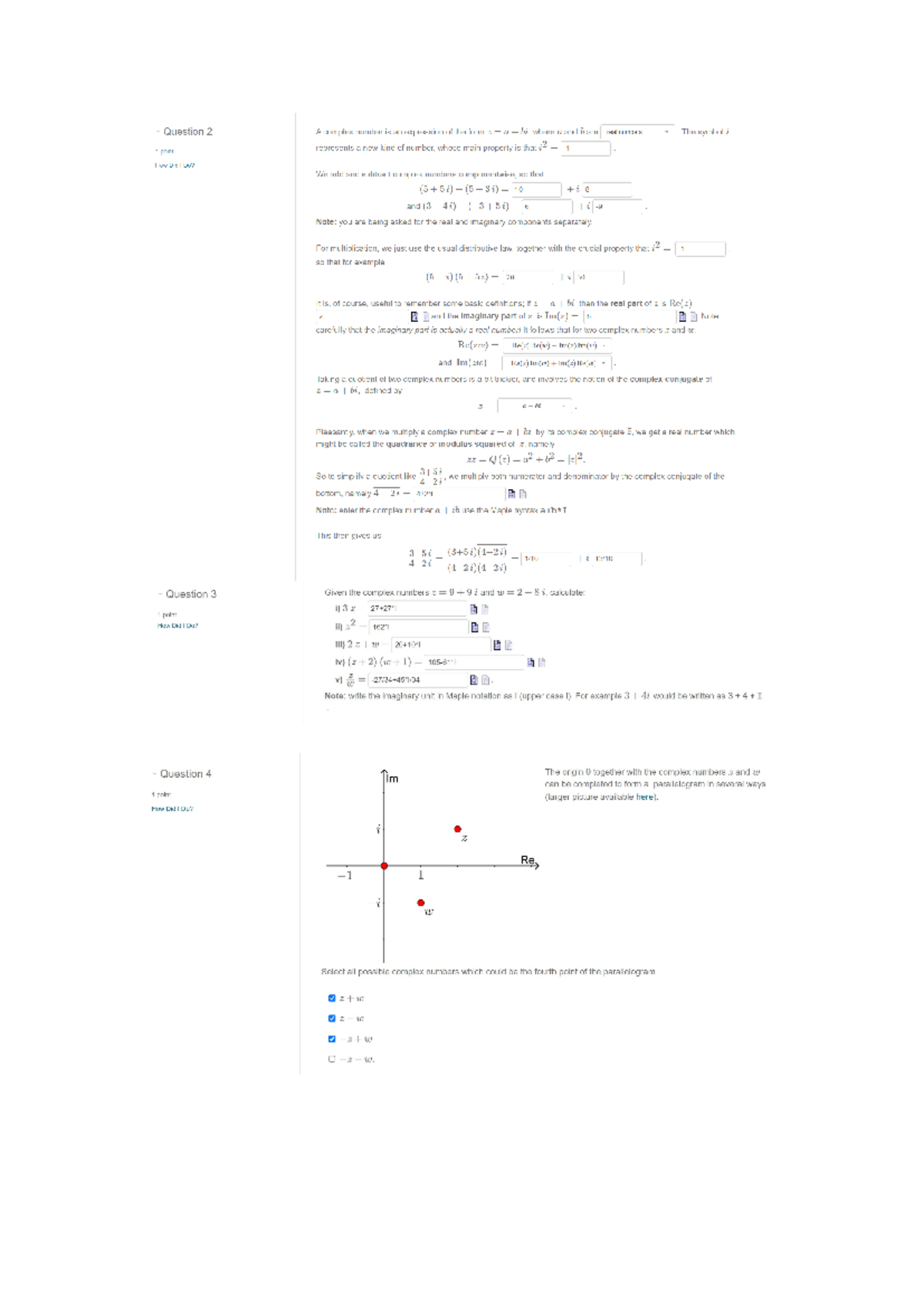 Mobius WEEK 5 Algebra - 1131 - Question 2 A complex number is an ...