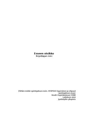 KTKP010 Oppiminen ja ohjaus essee - KTKP010 Oppiminen ja ohjaus (5 op ...