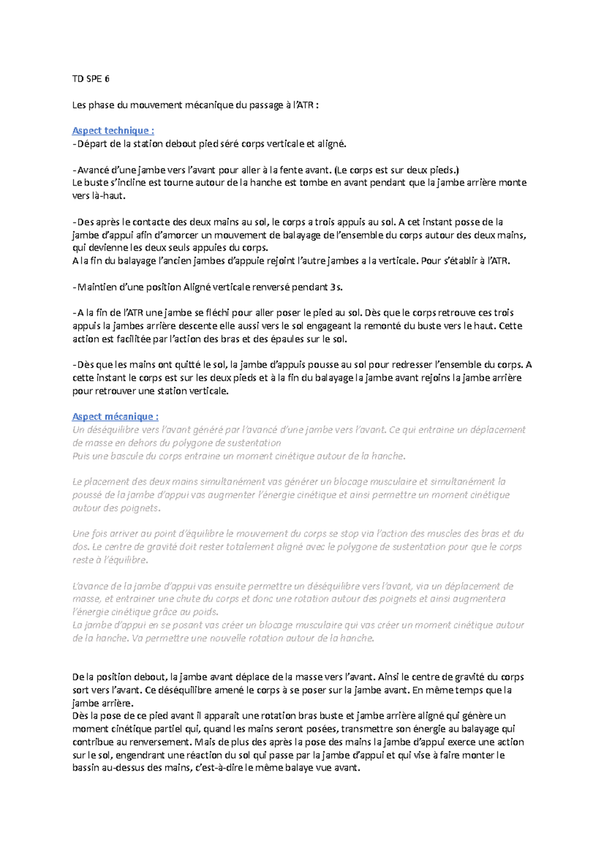étude de l'ATR - TD SPE 6 Les phase du mouvement mécanique du passage à ...