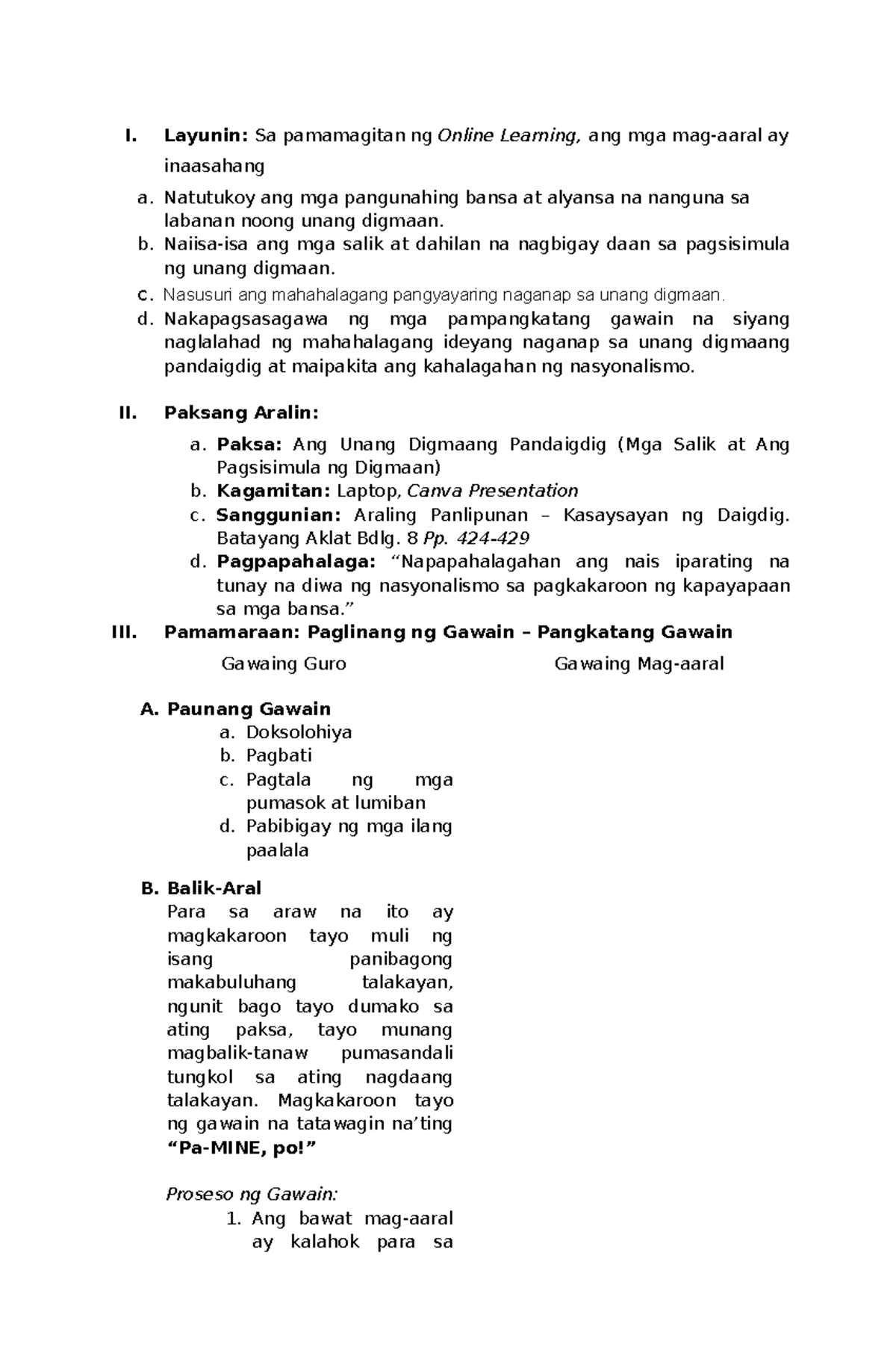Detailed Lesson Plan in Araling Panlipunan - I. Layunin: Sa pamamagitan ...