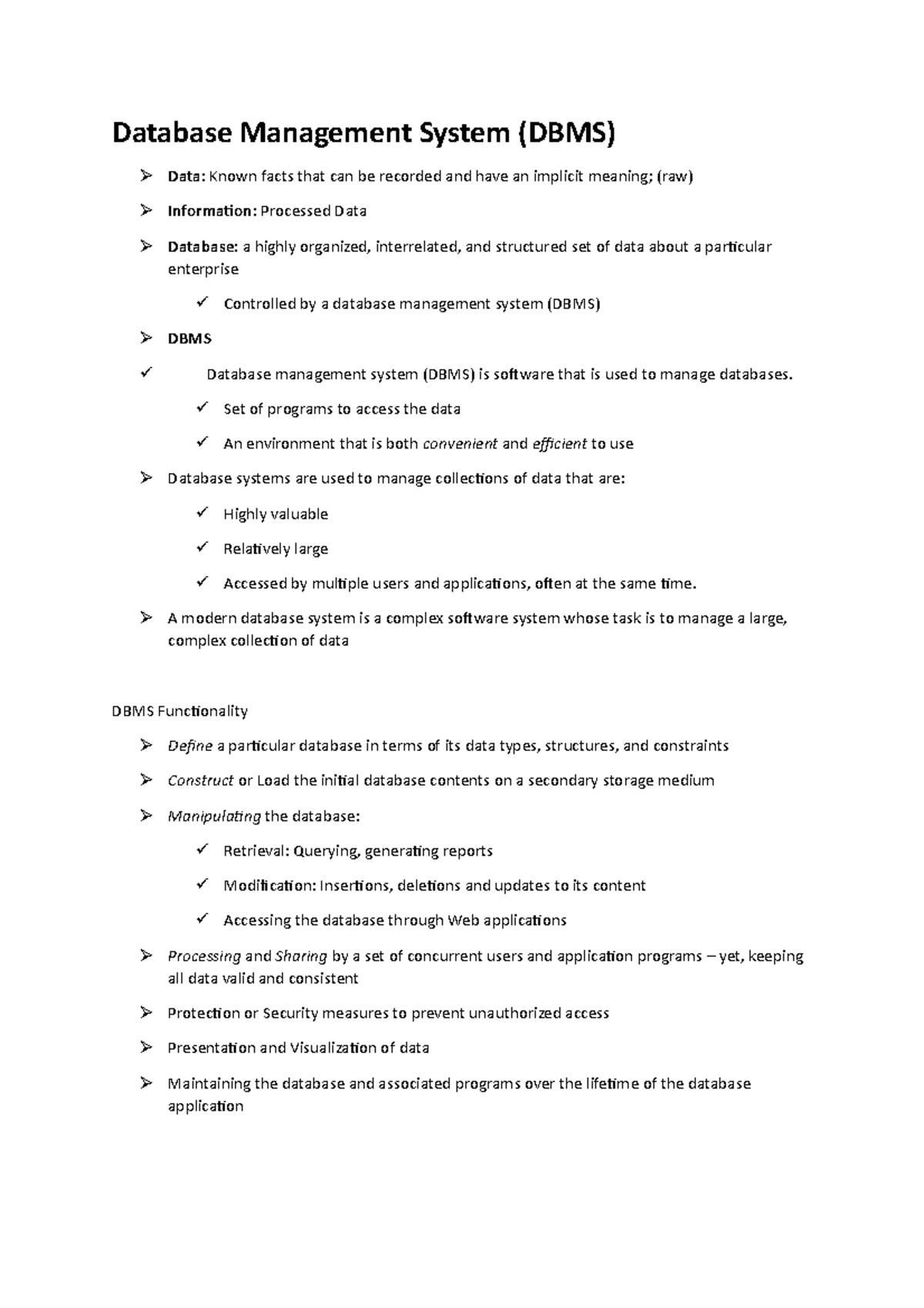 Database System AND Applications - Database Management System (DBMS ...