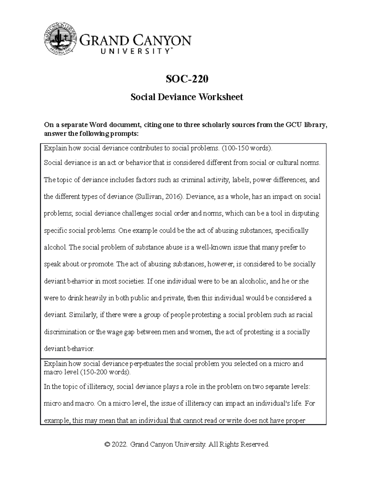 Social Deviance Worksheet - SOC- Social Deviance Worksheet On a ...