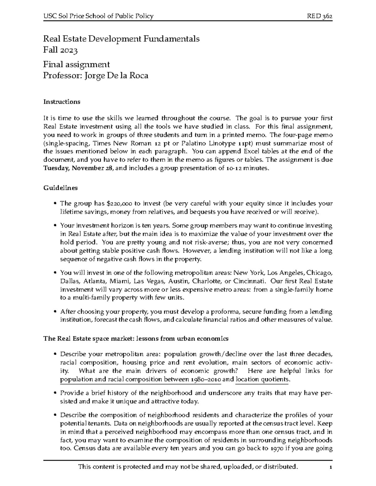 Assignment 4 Guidelines - USC Sol Price School of Public Policy RED 362 ...