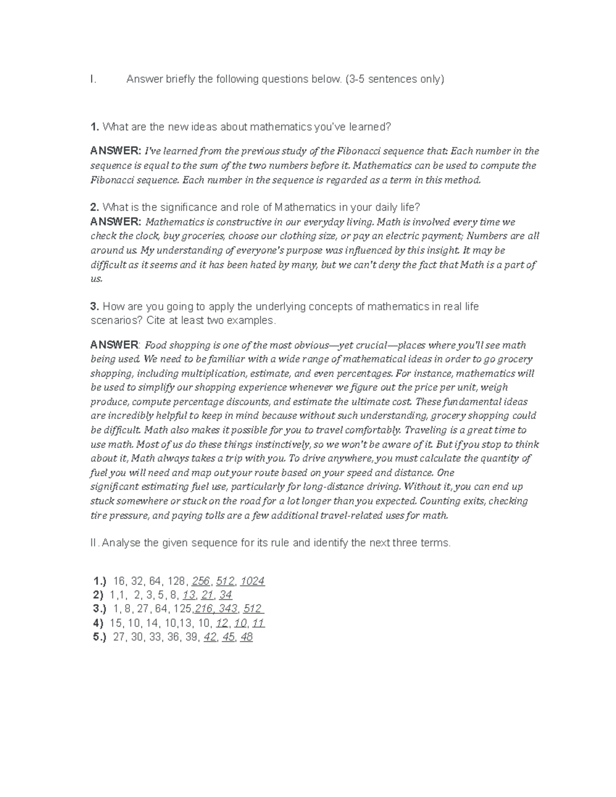 Math Mod Task- Sir Dennes - I. Answer briefly the following questions below. (3-5 sentences only ...