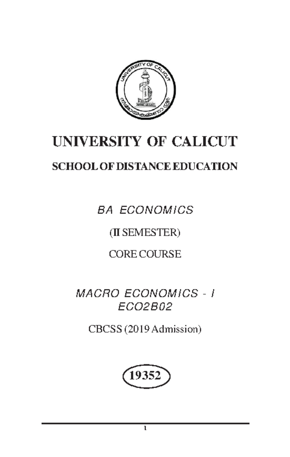SLM-II Sem-Core- Macro Economics - I ECO2B02 IInd sem BA (19352) - Ba ...