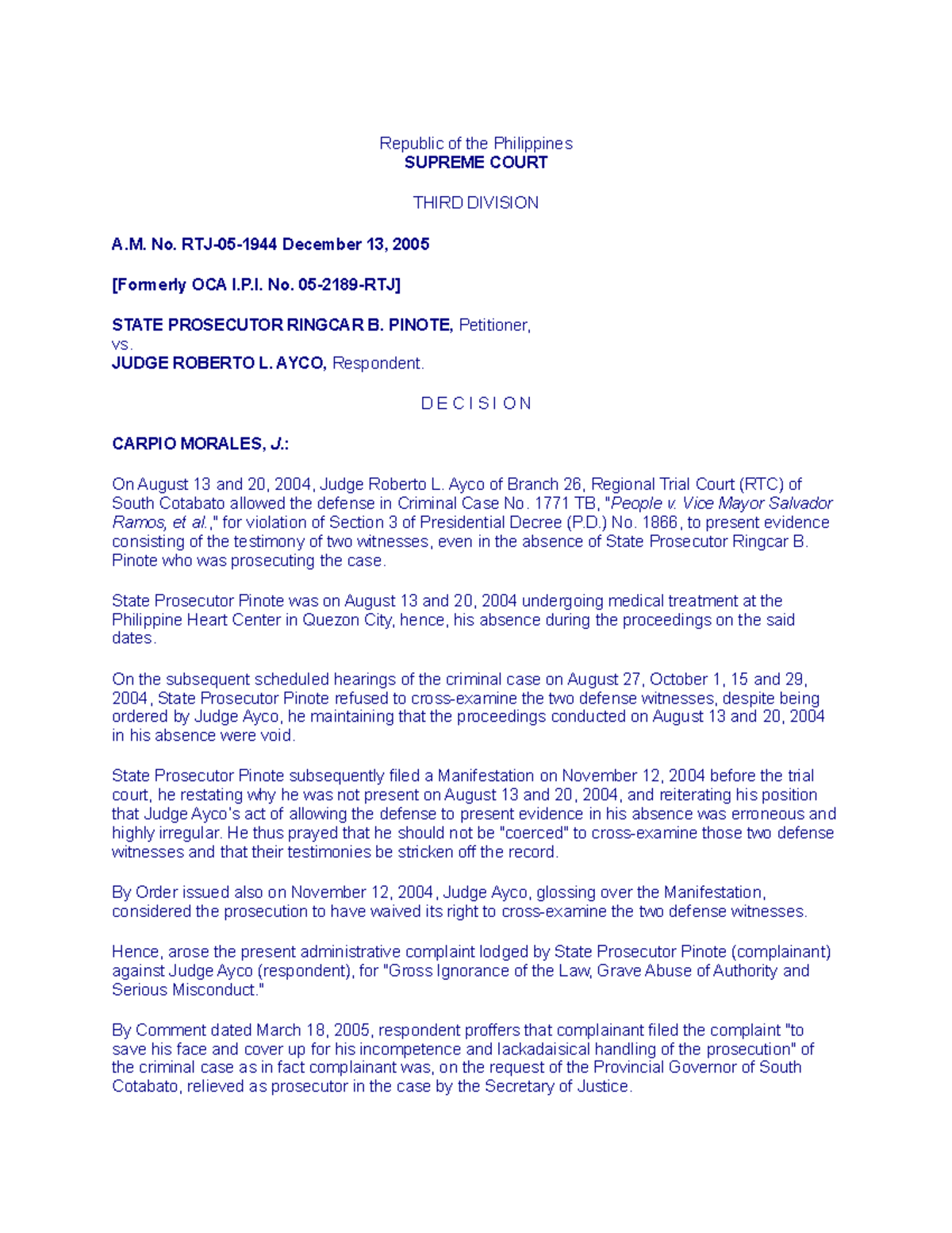 27. Pinote v. Ayco - Full text - Republic of the Philippines SUPREME ...