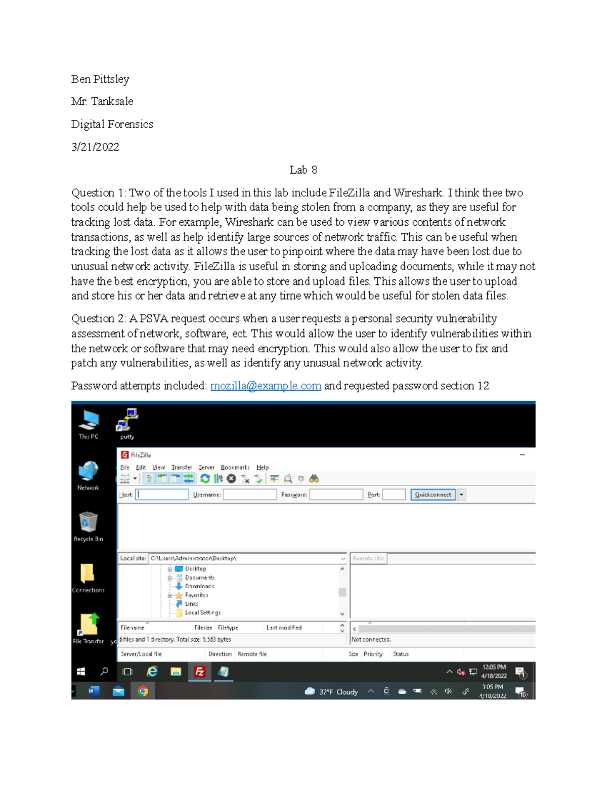 Lab 8 - Lab providing descriptive information related to computer ...