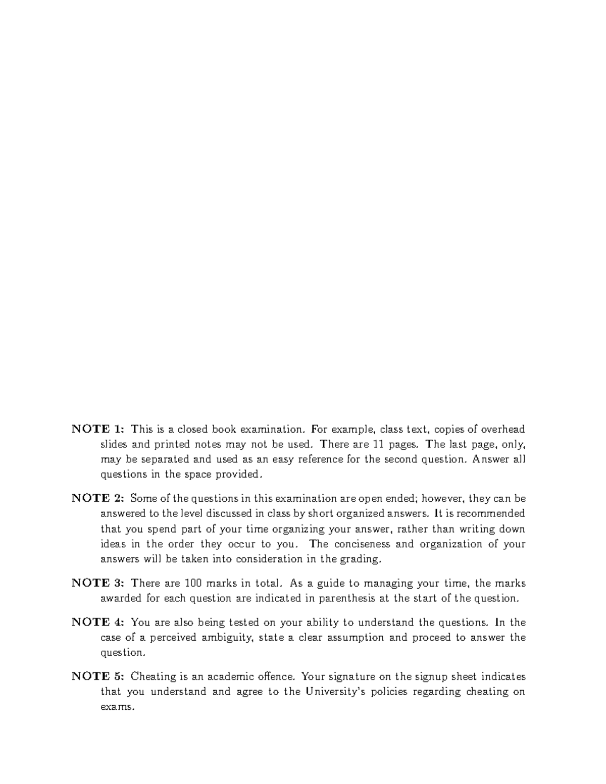 Midterm-sample - NOTE 1: This is a closed book examination. For example ...