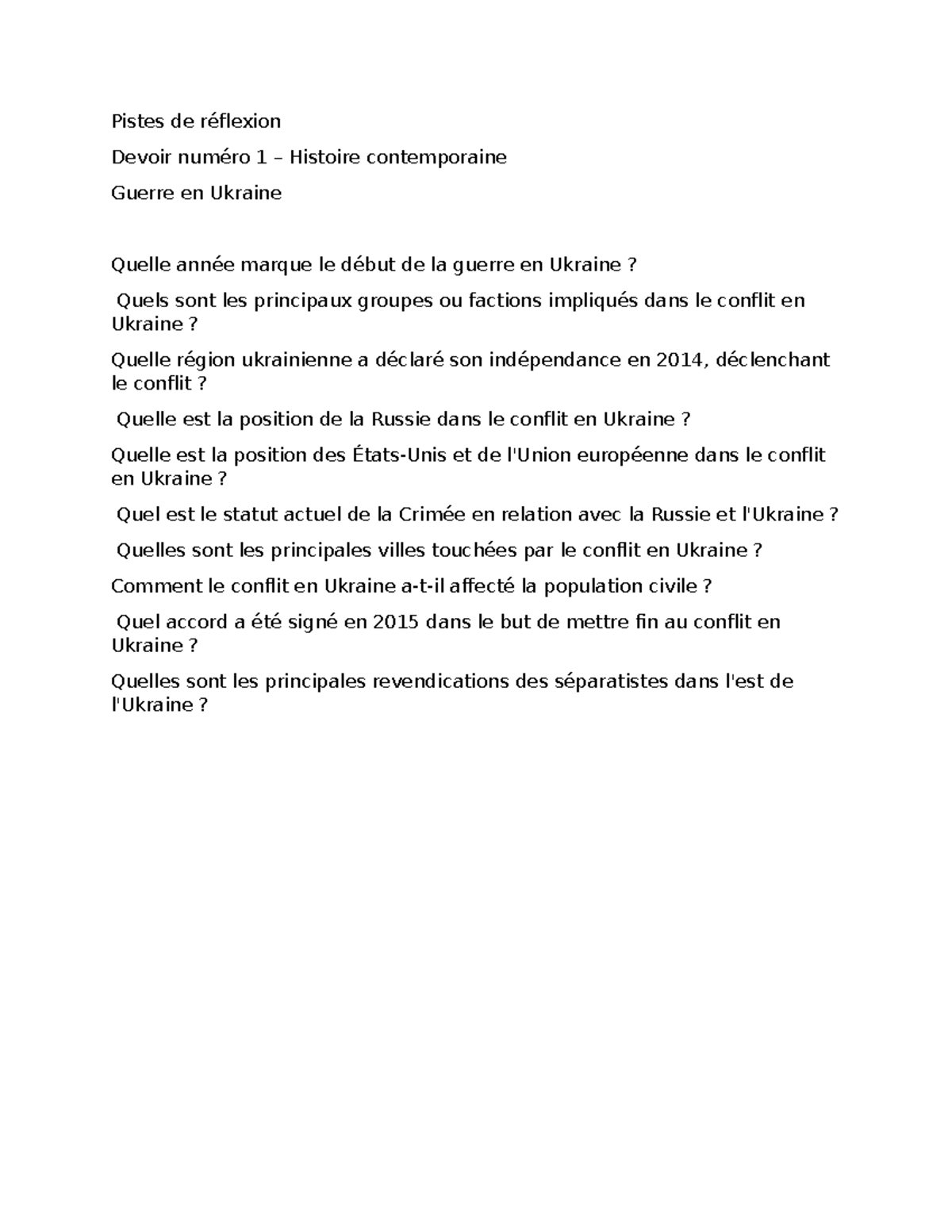 Pistes de réflexion - Pistes de réflexion Devoir numéro 1 – Histoire ...