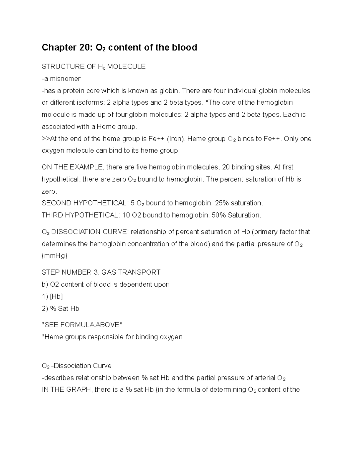 Chapter 20 Oxygen Content of the Blood - Chapter 20: O 2 content of the ...