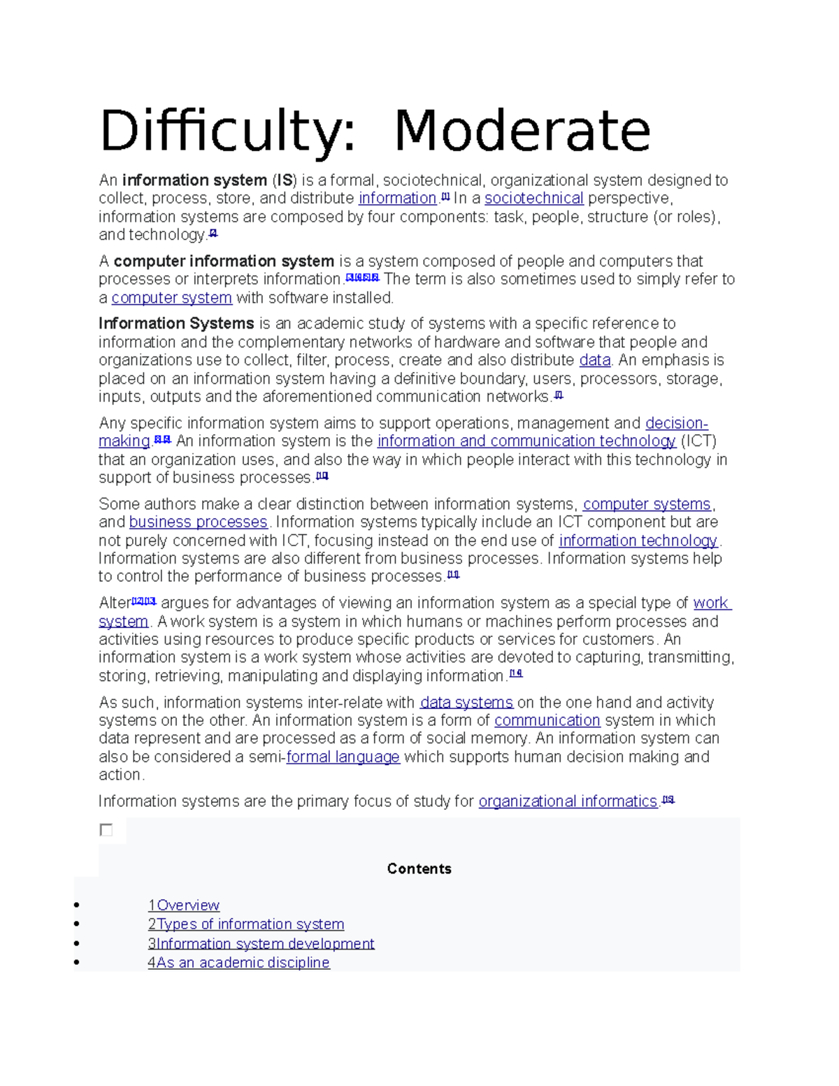Difficulty - Information Systems - Difficulty: Moderate An information ...