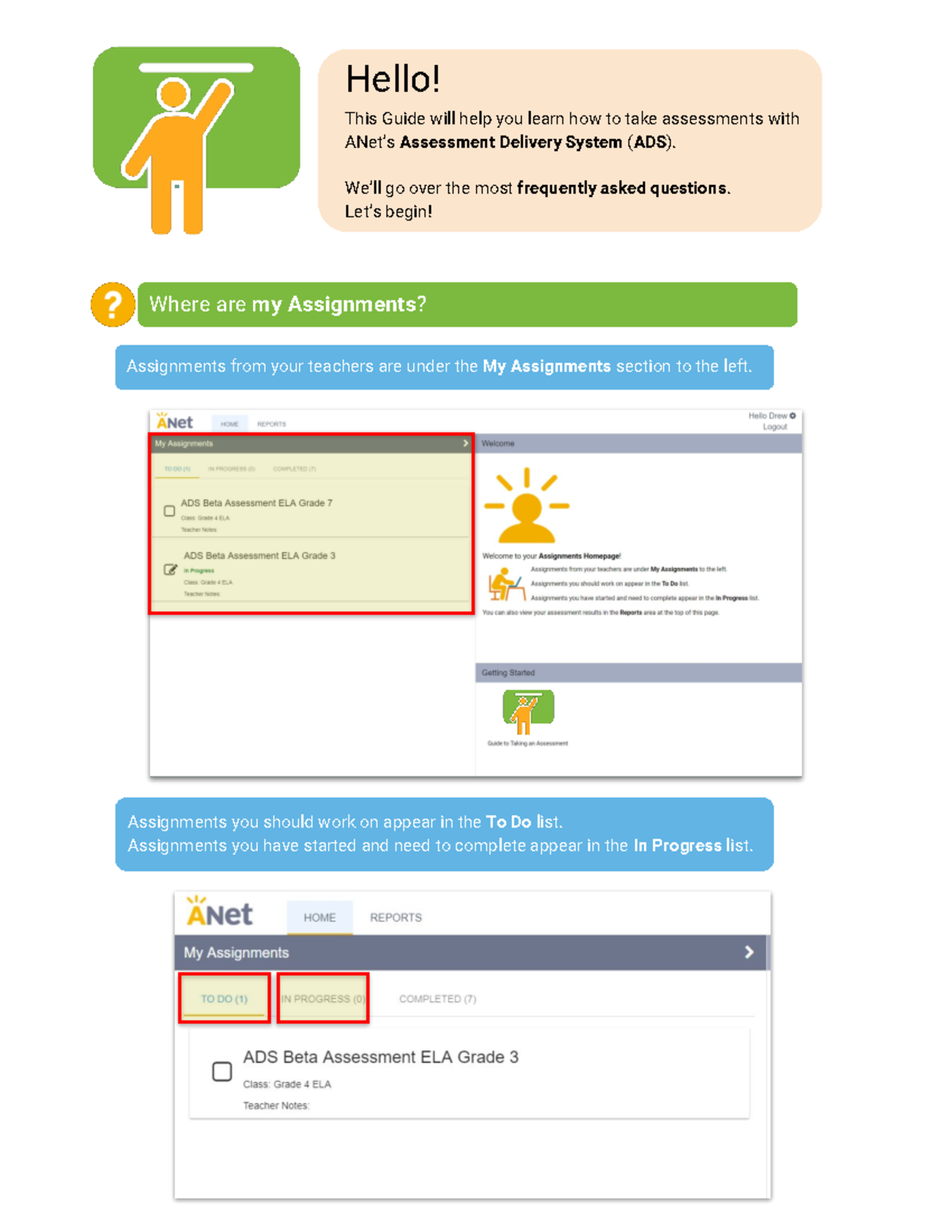 Student Guide to Taking an Assessment (in English) - Hello! This Guide ...