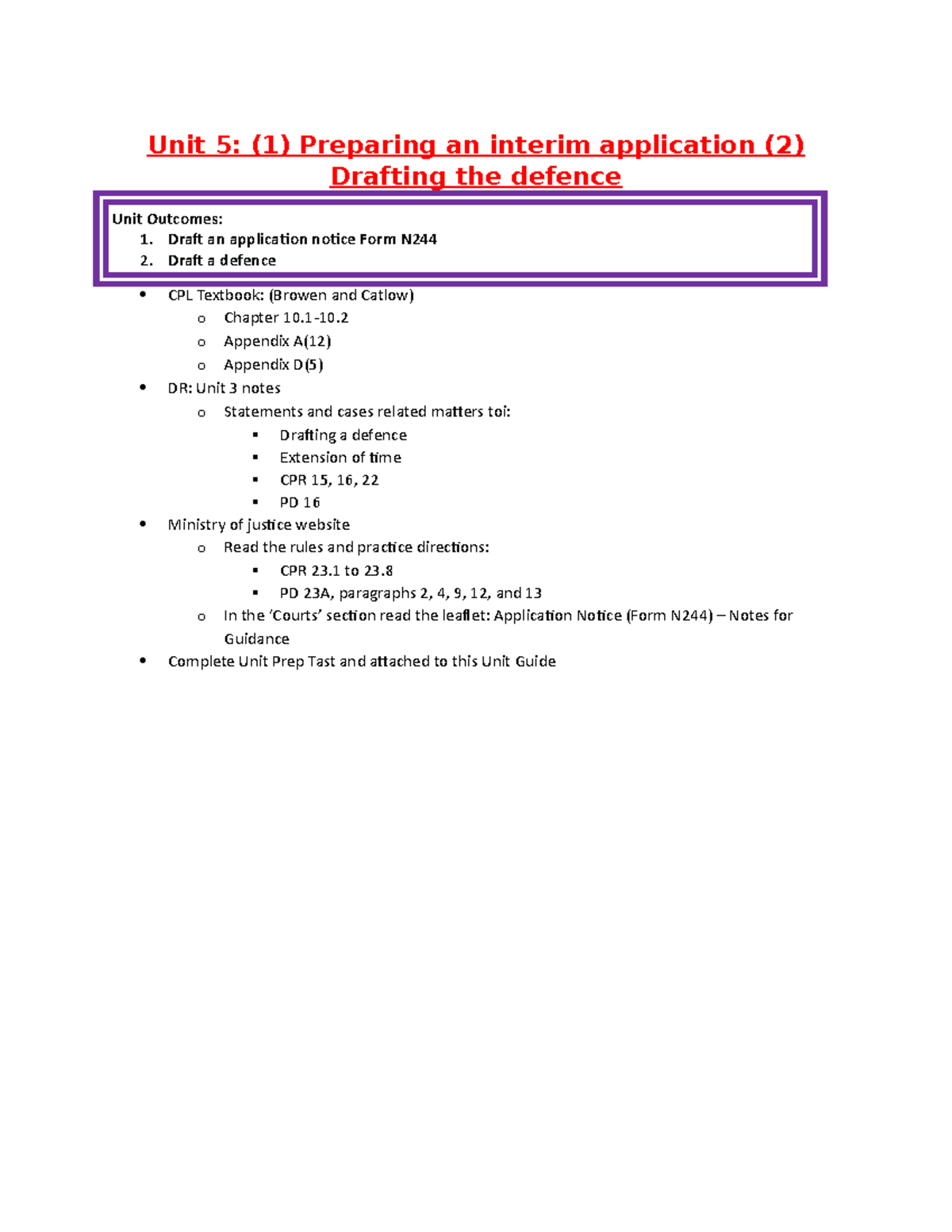 Dispute Resolution - Unit 5 - Unit 5: (1) Preparing an interim ...