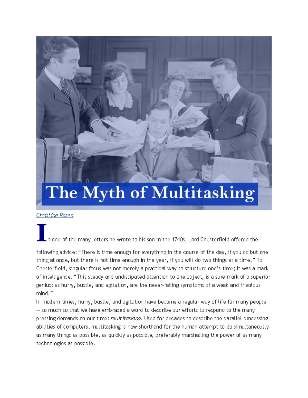 Christine Rosen's The Myth of Multitasking-2 - Christine Rosen In one ...