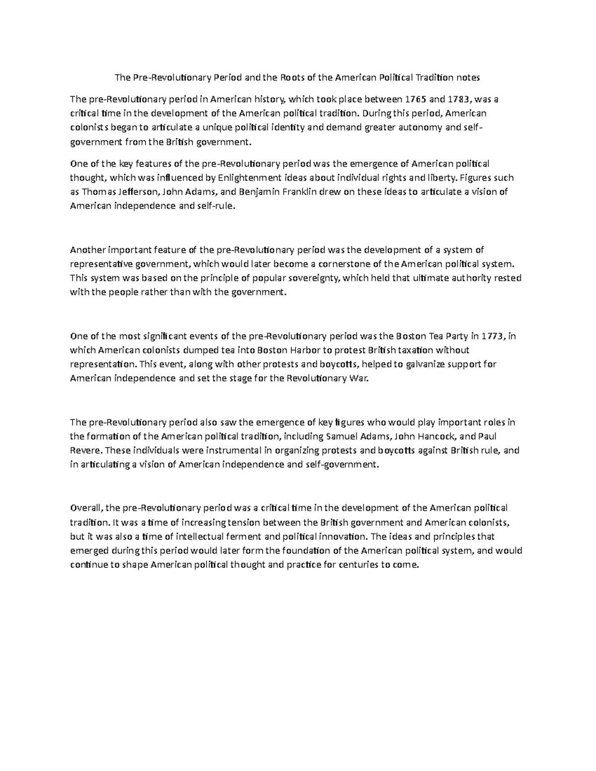 The Pre-Revolutionary Period and the Roots of the American Political ...