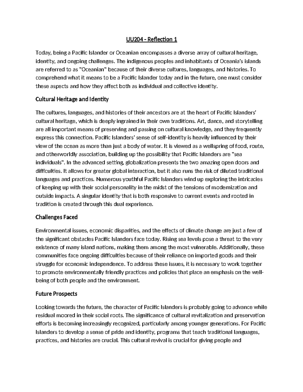 UU204 Reflection 1 - Assessments - UU204 - Reflection 1 Today, being a ...