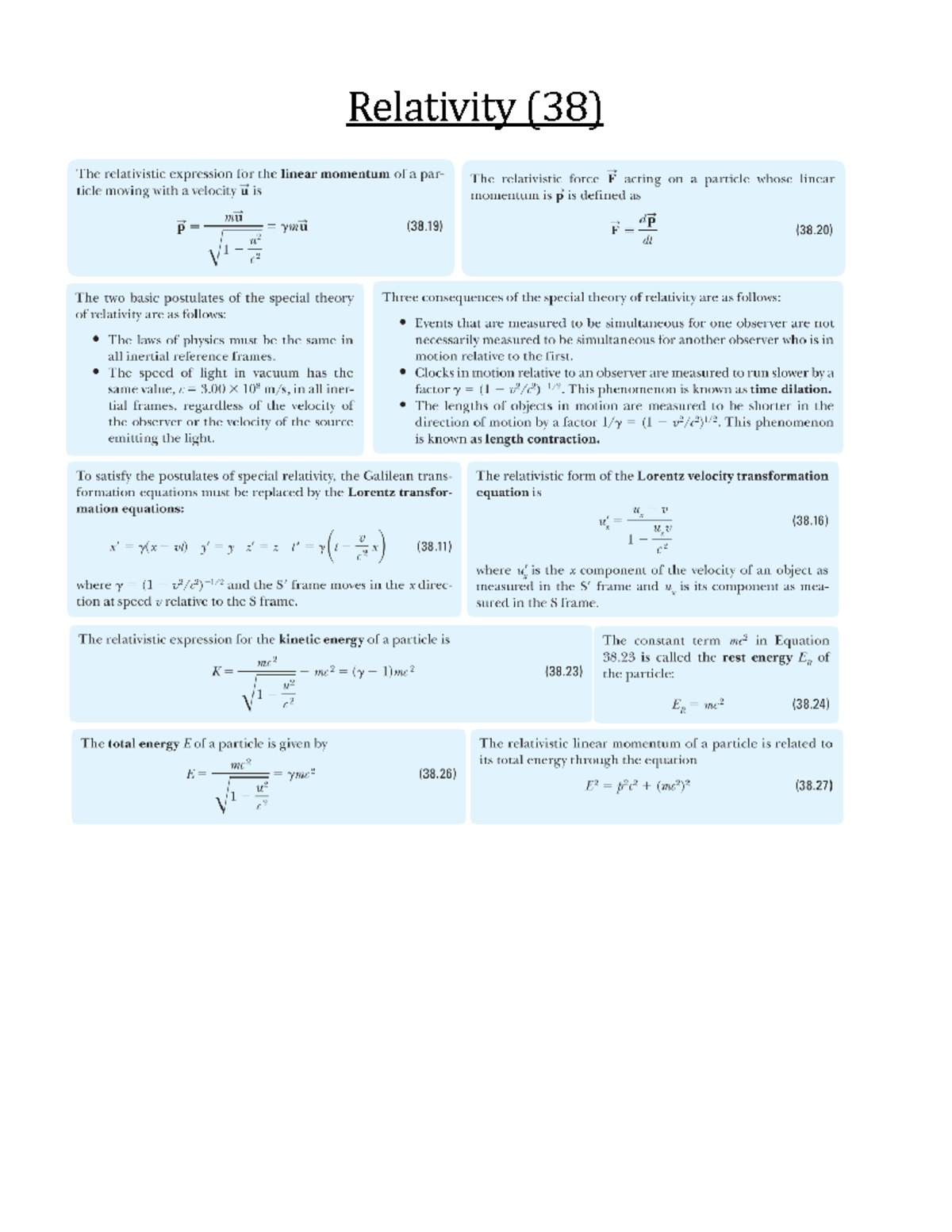 Equations final-1 - PHYS 206 - Relativity (38) Introduction to Quantum Physics (39) Particle ...