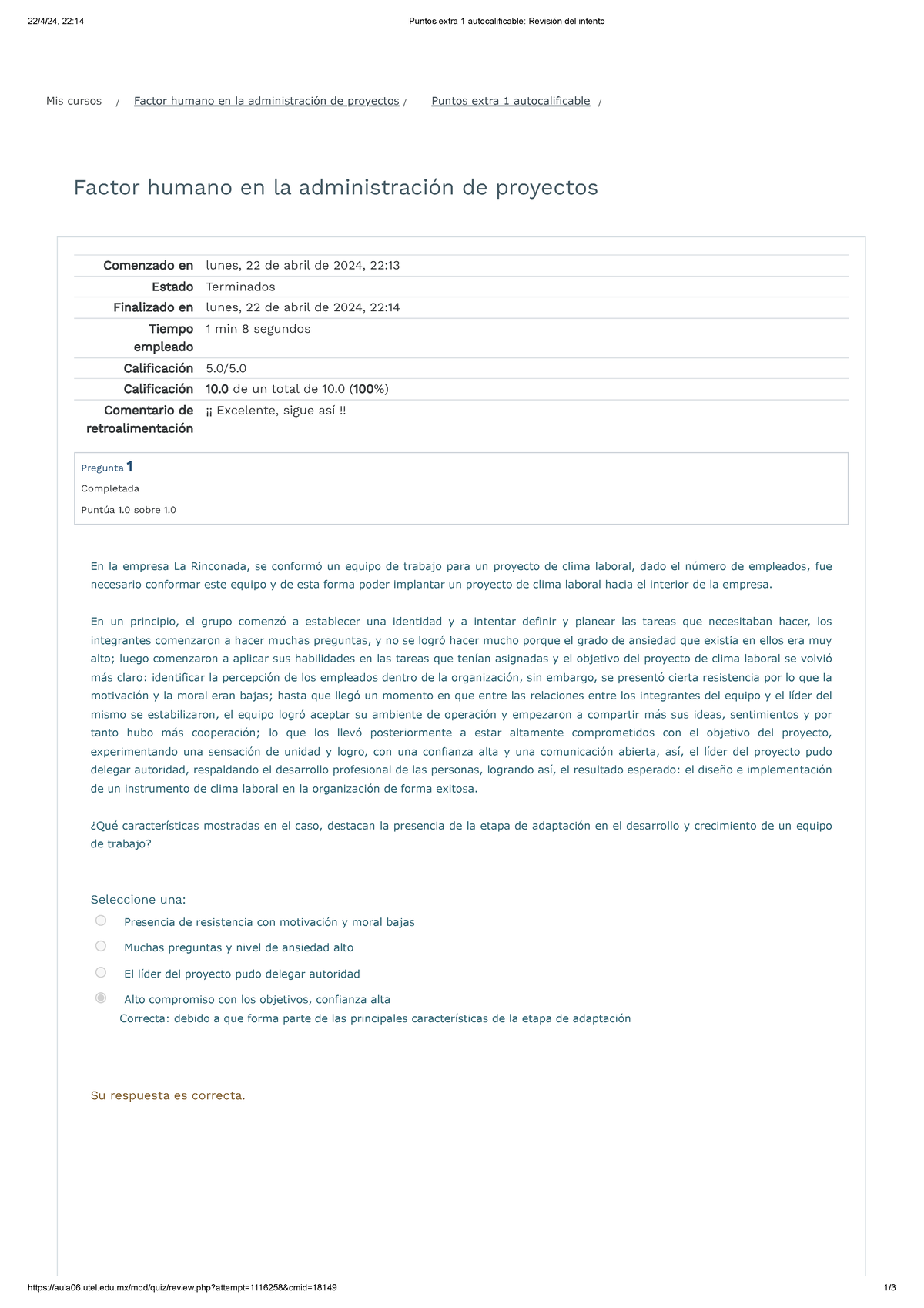 Puntos extra 1 autocalificable Factor humano - Factor humano en la administración de proyectos ...