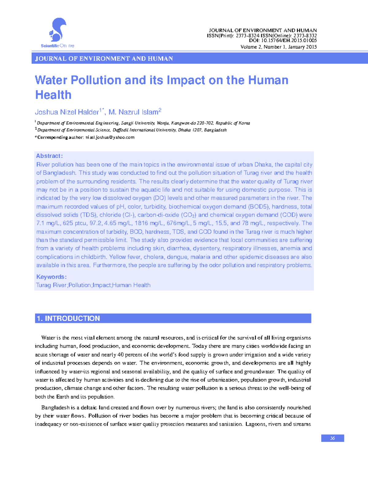 Water pollution and its impact on the human health - JOURNAL OF ...