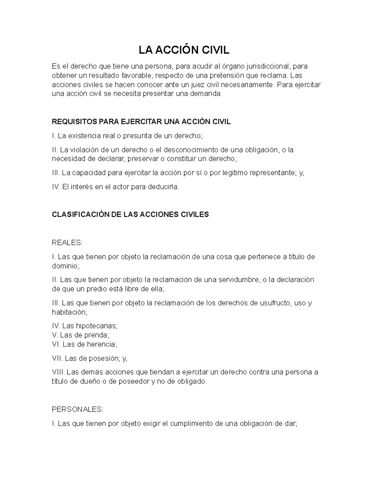 Acción Civil - Apuntes 6 - LA ACCIÓN CIVIL Es el derecho que tiene una ...