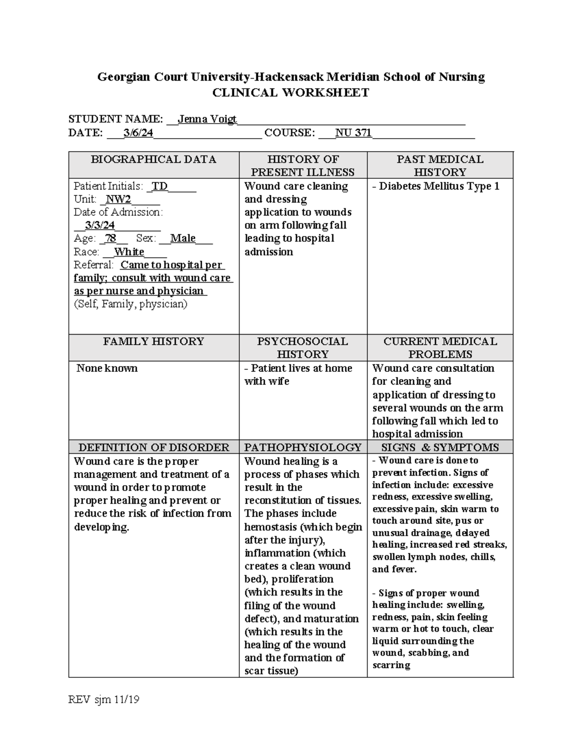 3:6 care plan - clinical care plan - Georgian Court University-Hackensack Meridian School of ...