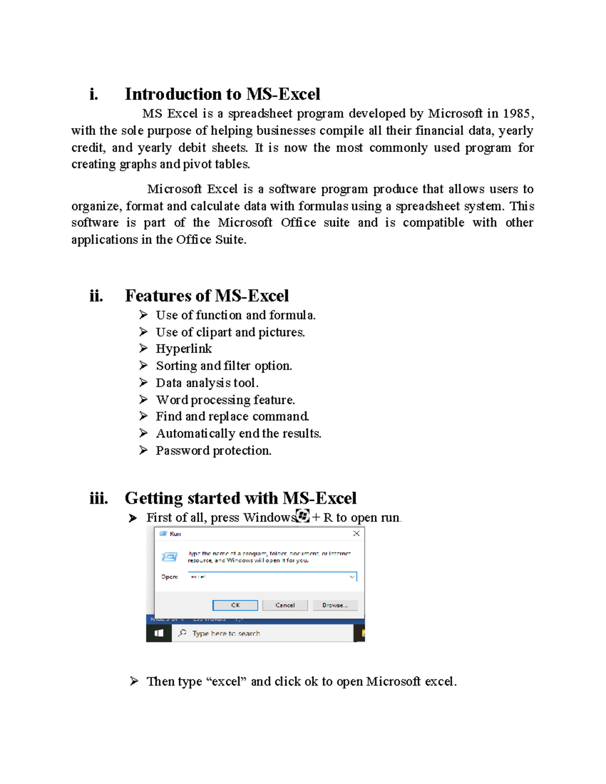 Introduction to MS - i. Introduction to MS-Excel MS Excel is a ...