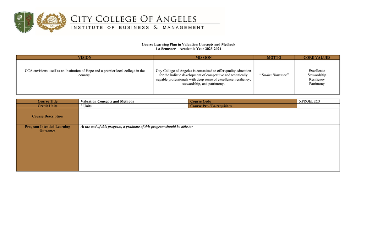 Valuation-concepts-and-methods - Course Learning Plan in Valuation ...