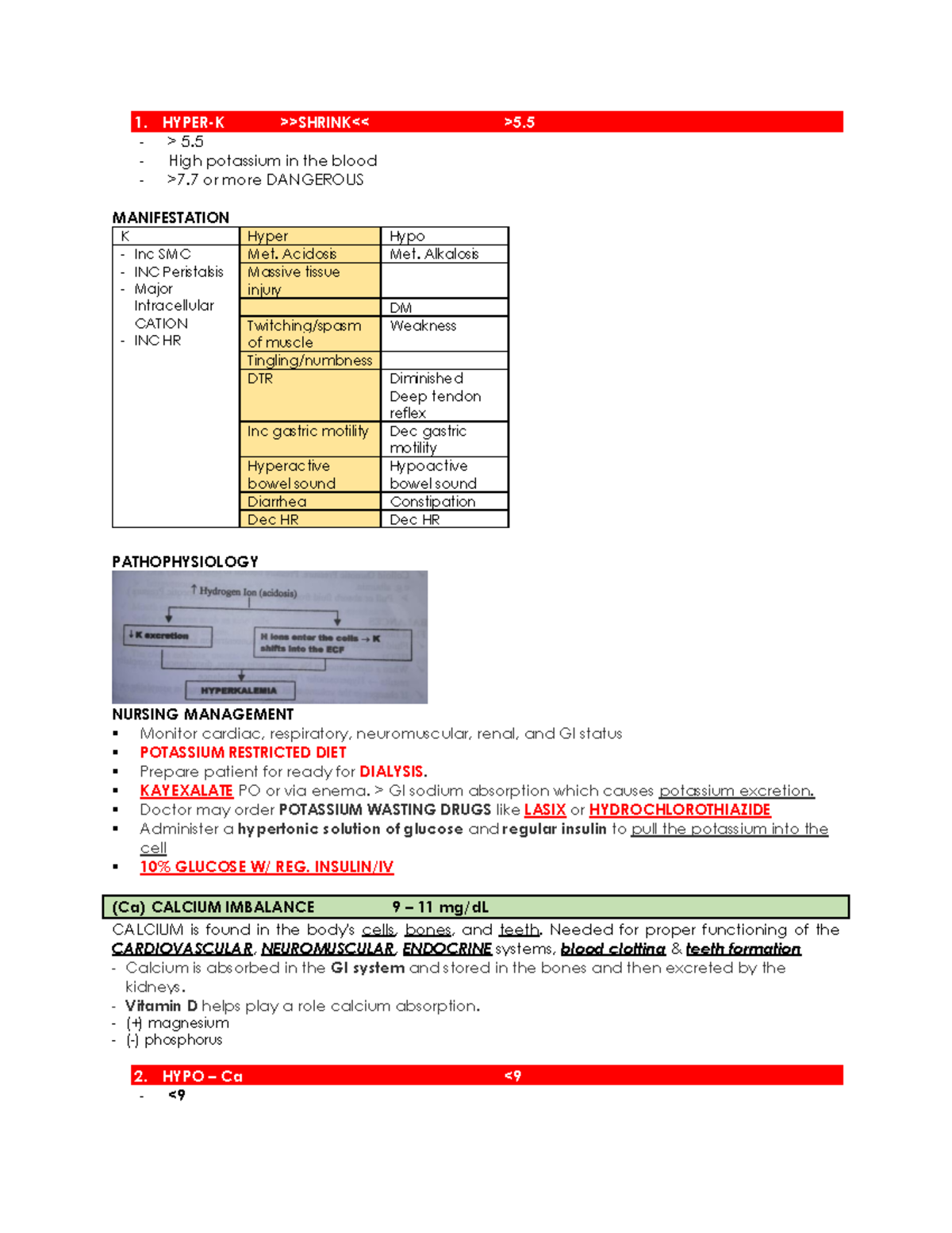 Hyperkalemia - 1. HYPER-K >>SHRINK 5. - High potassium in the blood ...