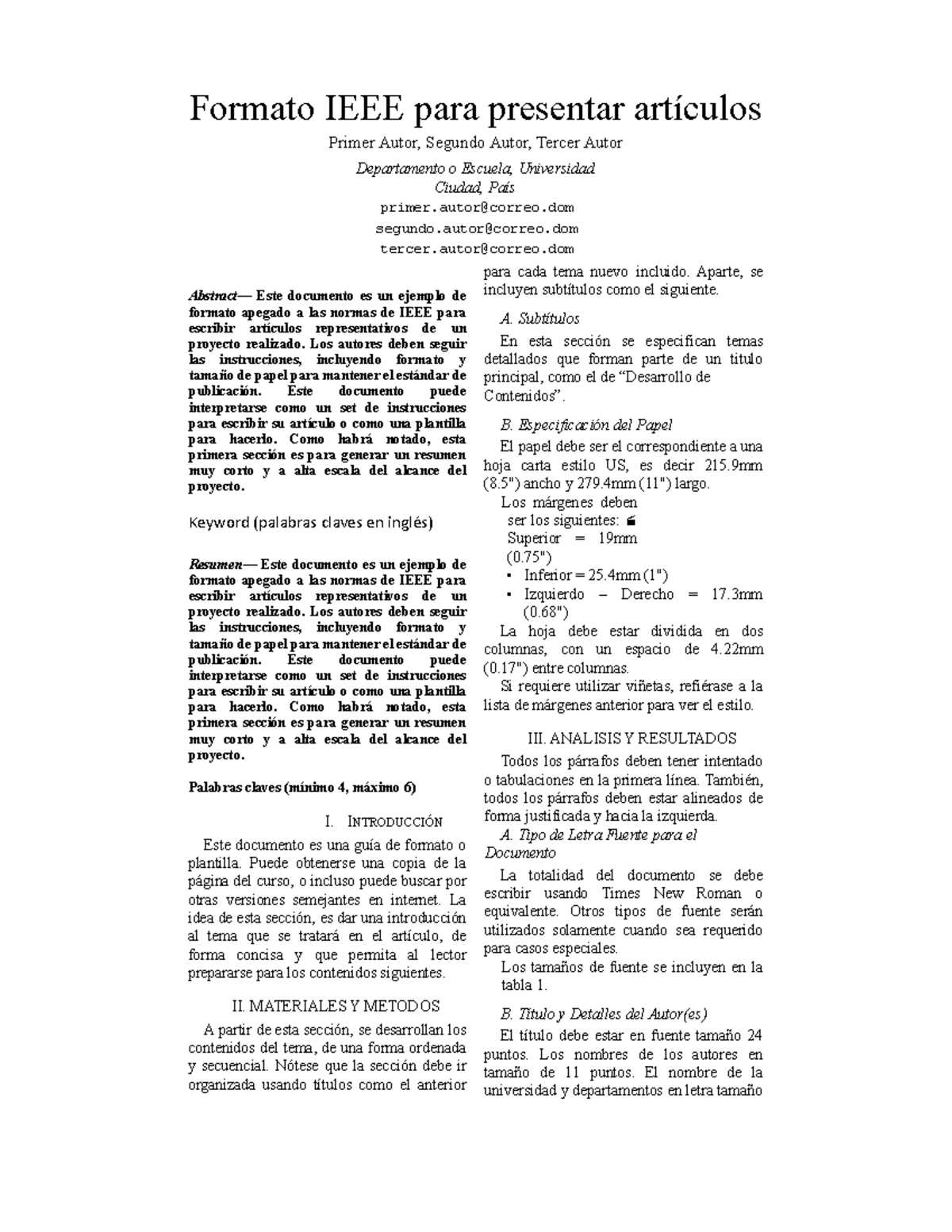 Formato IEEE - Apuntes 1 - Formato IEEE para presentar artículos Primer ...