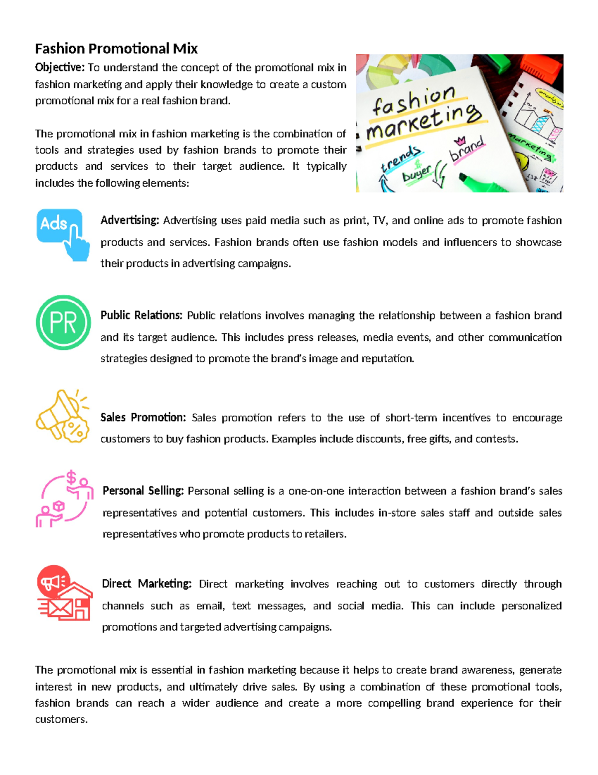 Fashion Promotional MIX - FM - Fashion Promotional Mix Objective: To ...