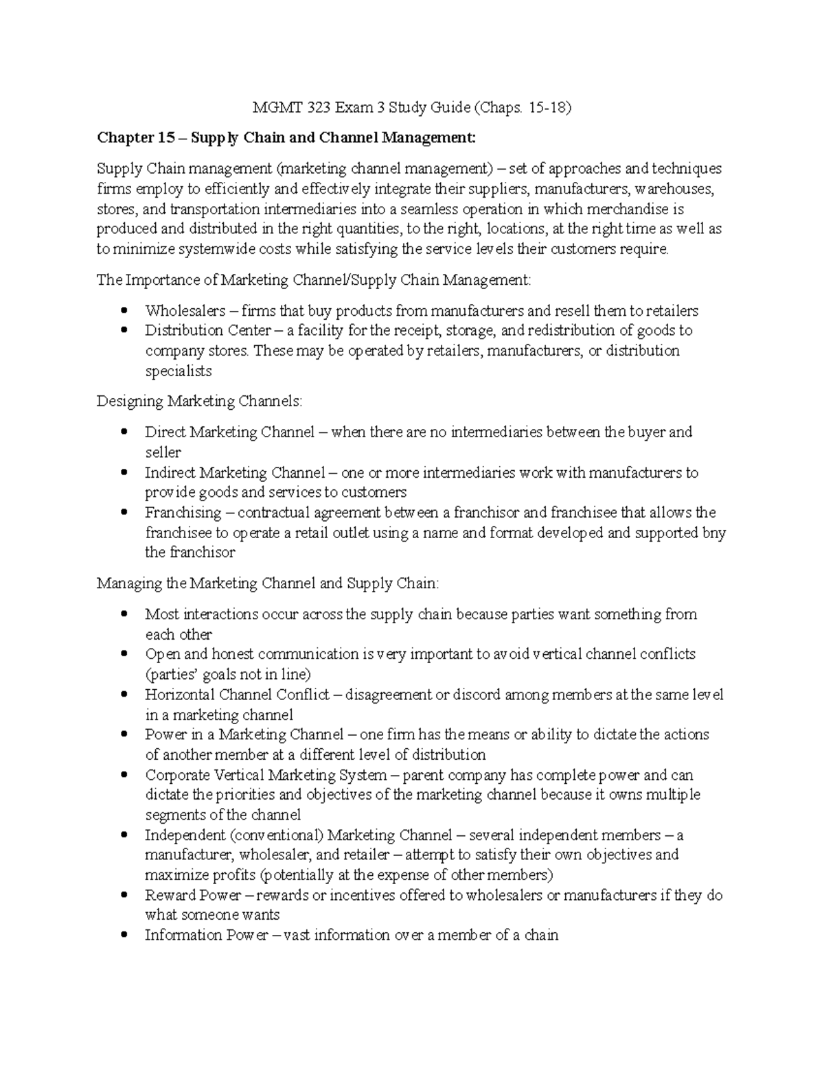 MGMT 323 Exam 3 Study Guide - MGMT 32300 - Purdue - Studocu