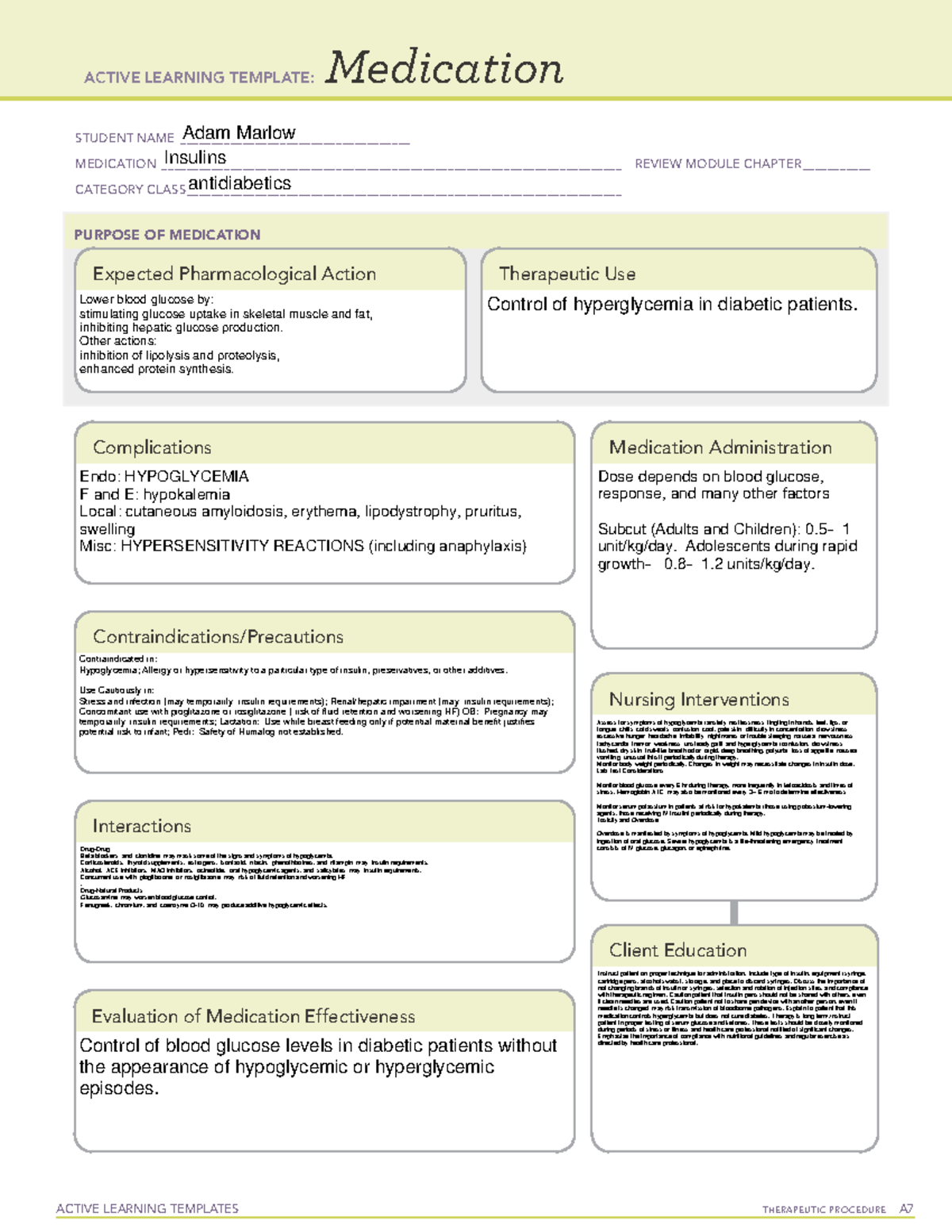 Insulins - asd - ACTIVE LEARNING TEMPLATES THERAPEUTIC PROCEDURE A ...
