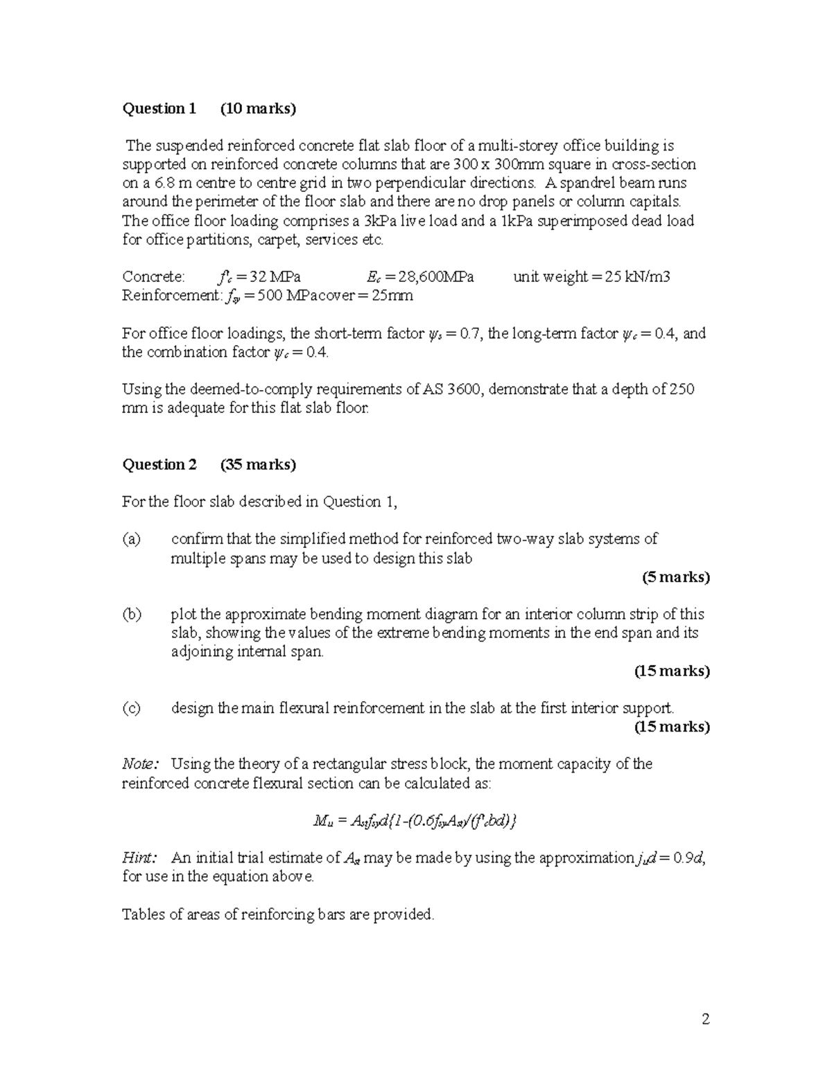 Sample/practice exam 2007, questions - Question 1 (10 marks) The ...