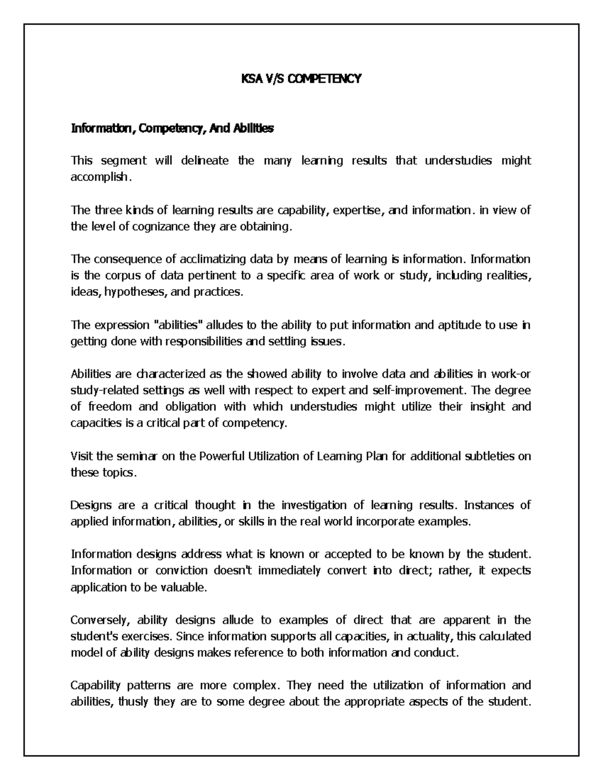 KSA VS Competency - KSA V/S COMPETENCY Information, Competency, And ...