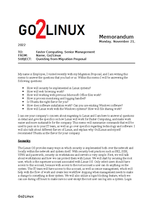 Linux Proposal Assisgnment #1 - The Linux operating system is widely ...