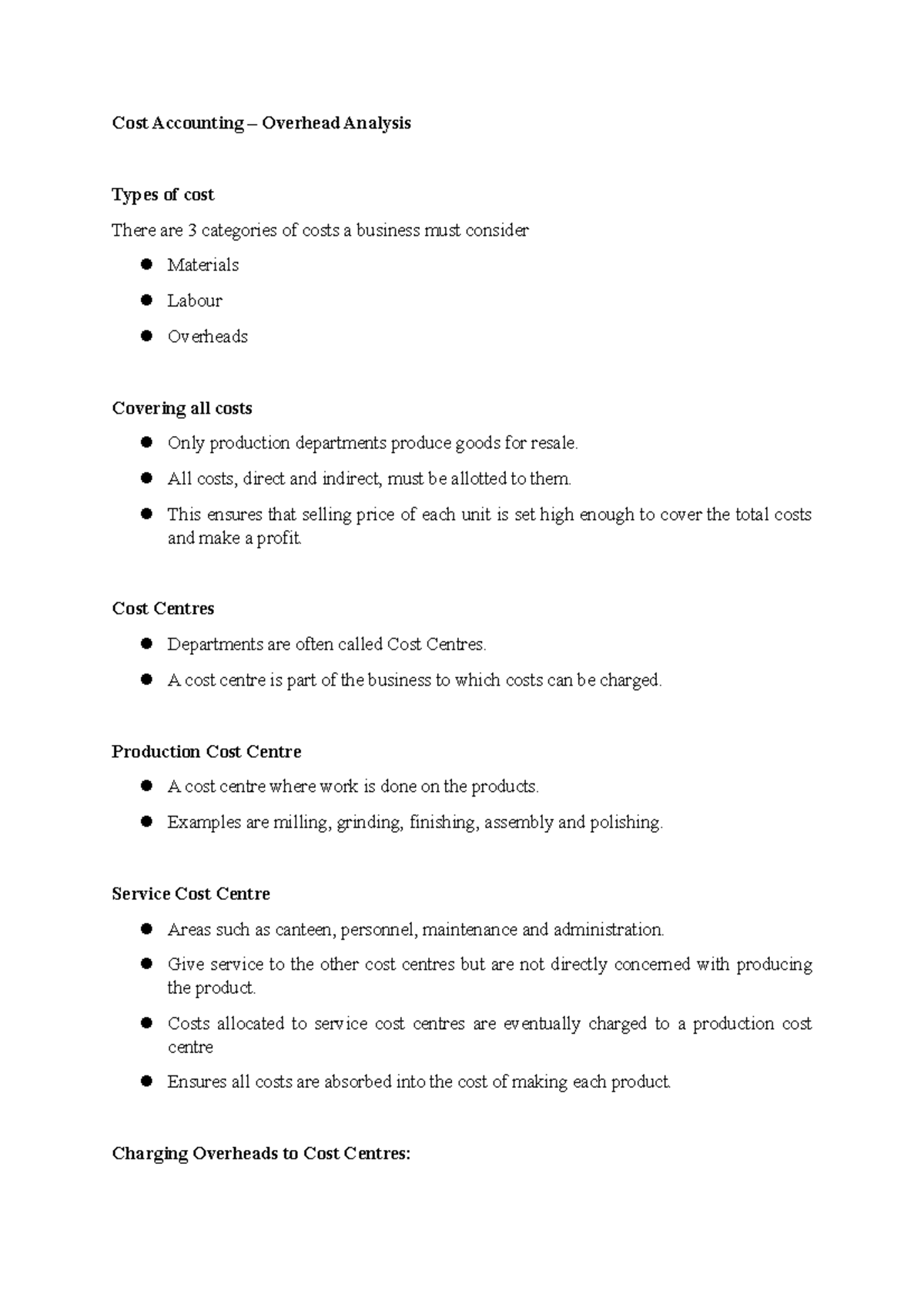 Overhead Analysis - Cost Accounting – Overhead Analysis Types of cost ...