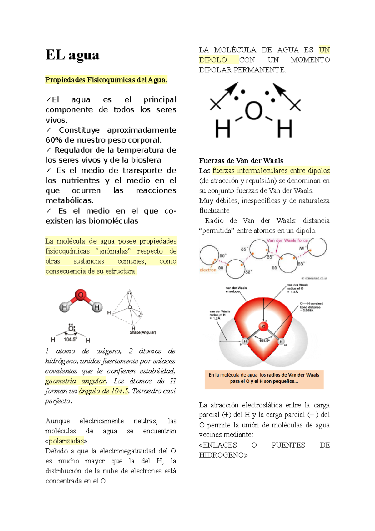 El agua - apuntes de clase de Agua COMPLETO - EL agua Propiedades ...