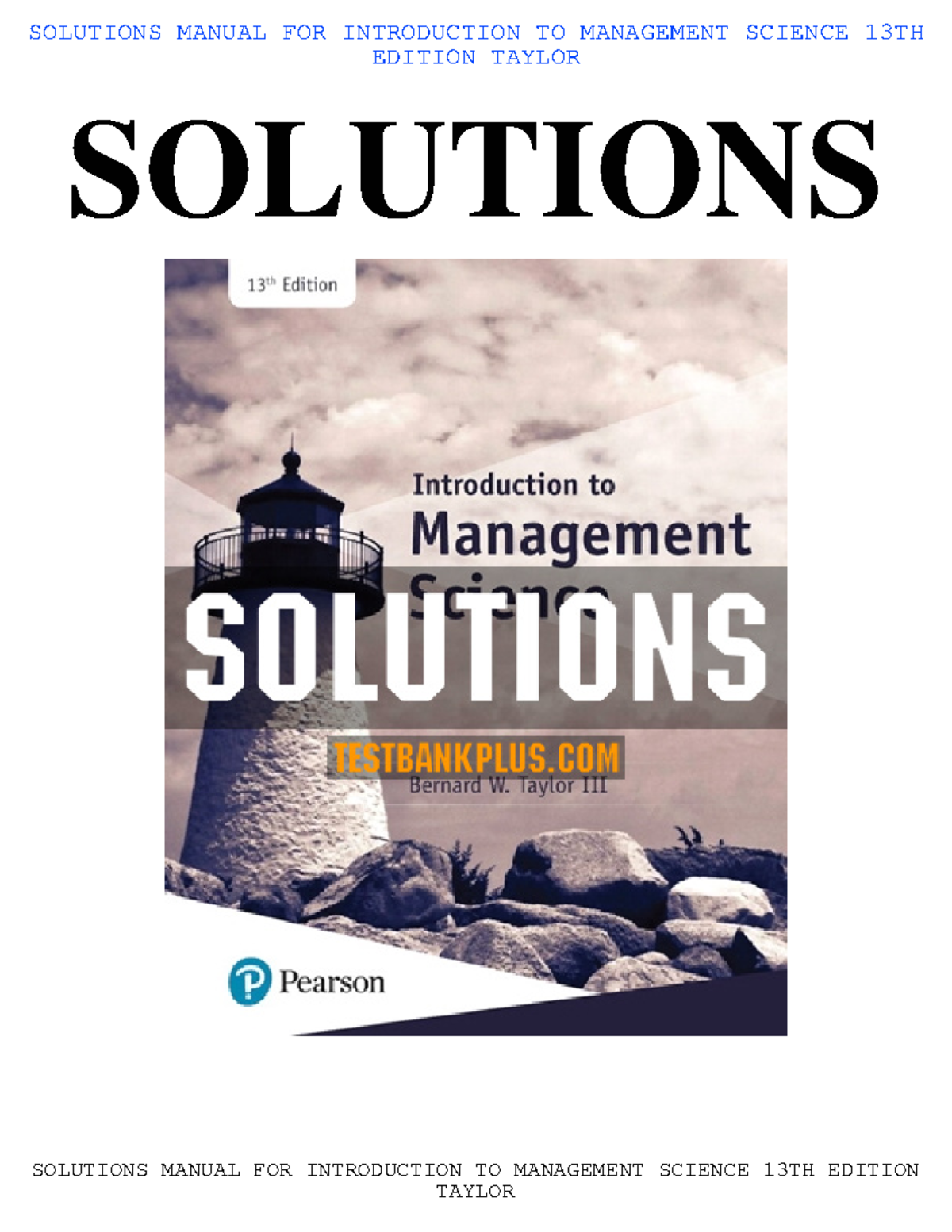 Pdfcoffee - solution manual for management science - SOLUTIONS MANUAL FOR INTRODUCTION TO ...